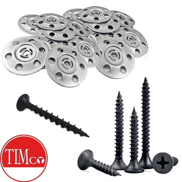 35mm Metal Insulation Discs Fixing Washer + Plasterboard 35mm Screws ...