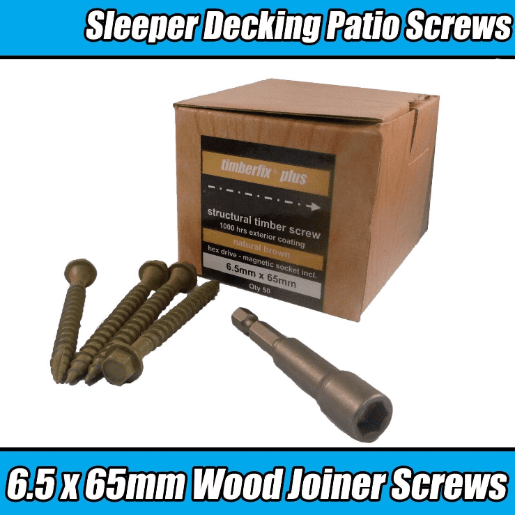 6.5mmx65mm 2.5" Index Timber Railway Sleeper Decking Wood Hex Screws ...