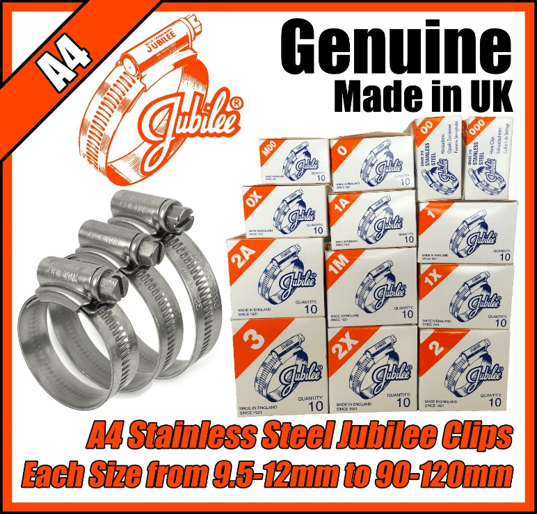 170 Assorted A4 Marine Stainless Steel Jubilee Clips 9.5mm to 120mm ...