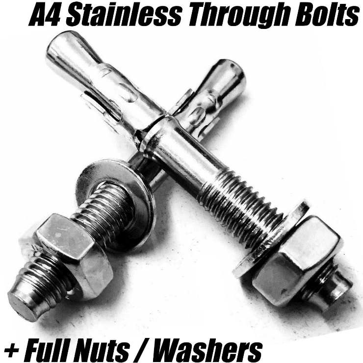 M16 A4 316 Marine Stainless Steel Through Bolt Anchor Rag Rawl Through ...