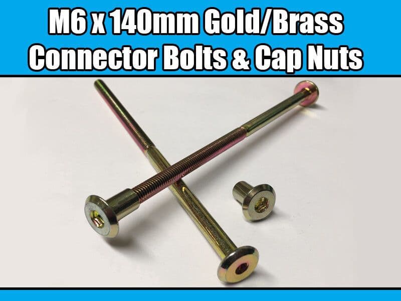 M6X140mm Gold Brass Yellow Furniture Connector Bolts & End Cap Nuts ...