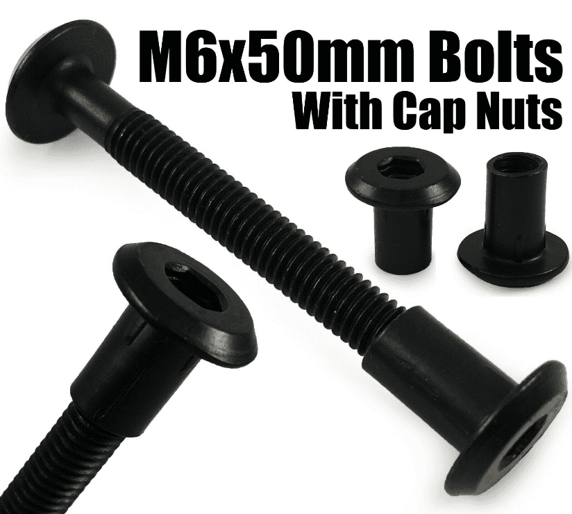 M6X50mm Black Furniture Connector Bolts with End Cap Nuts Joint Fixing ...