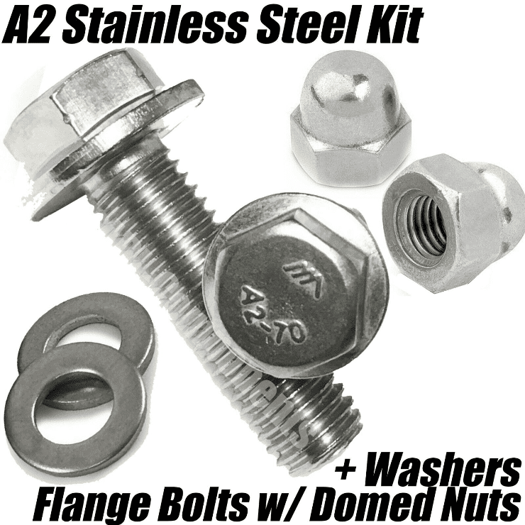 M8 A2 Stainless Steel Hex Head Flange Bolts, Domed Hex Nuts & Washers ...