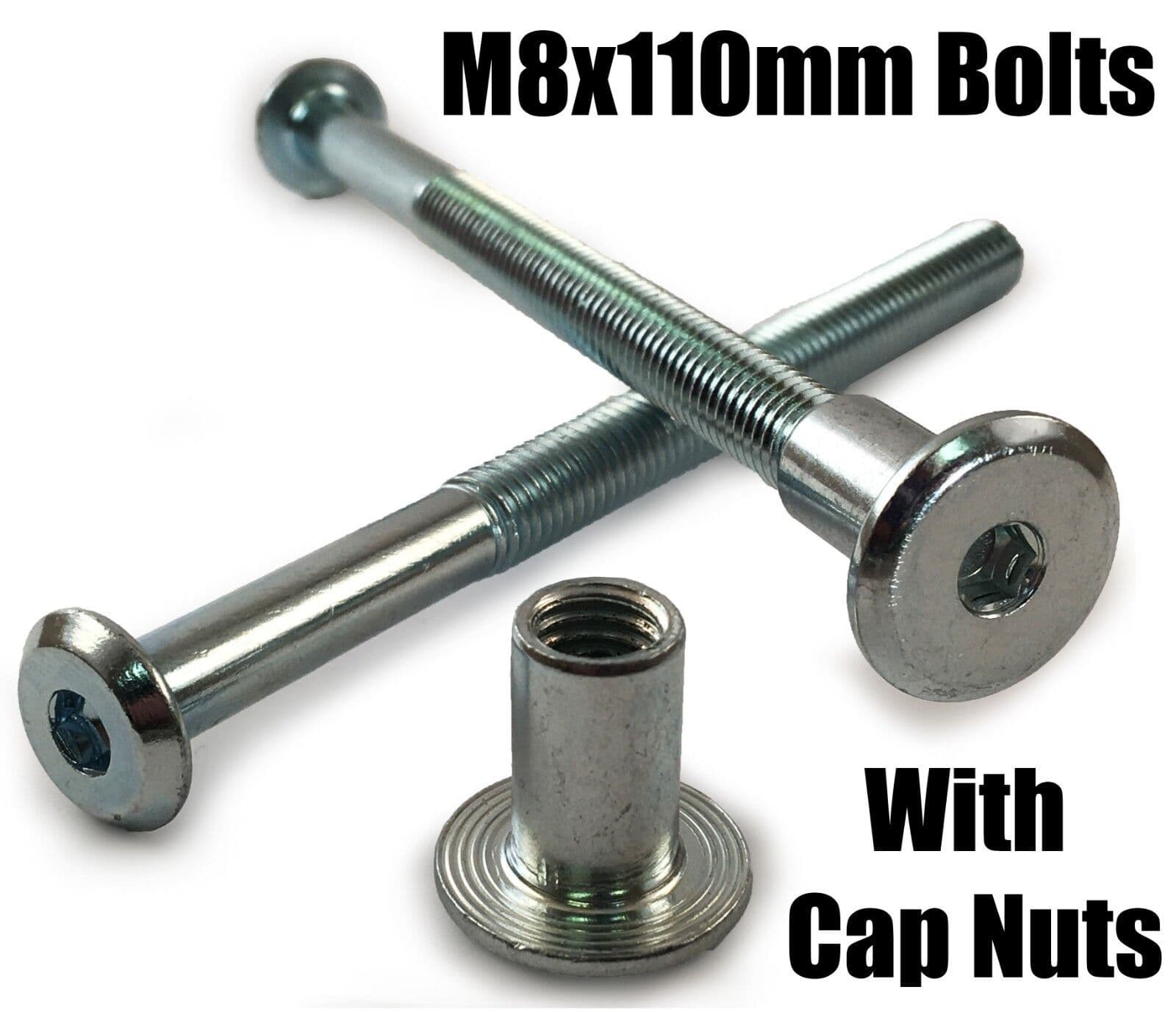 M8X110mm Furniture Connector Bolts & Cap Nuts Flat Head Joint Fixing ...
