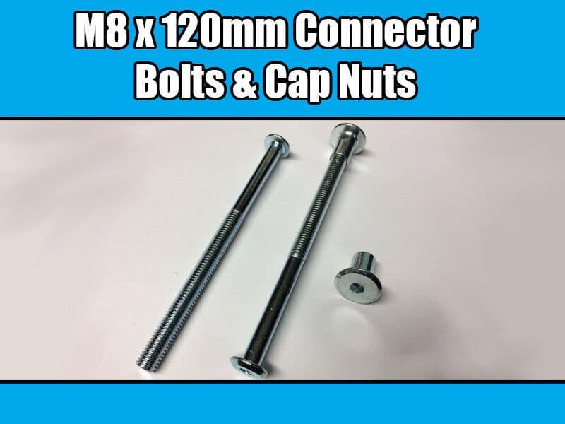 M8X120mm Furniture Connector Bolts & End Cap Nuts Allen Key Flat Head ...