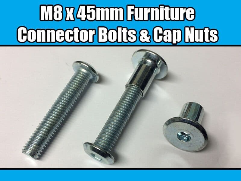 M8X45mm Furniture Connector Bolts & End Cap Nuts Allen Key Flat Head ...