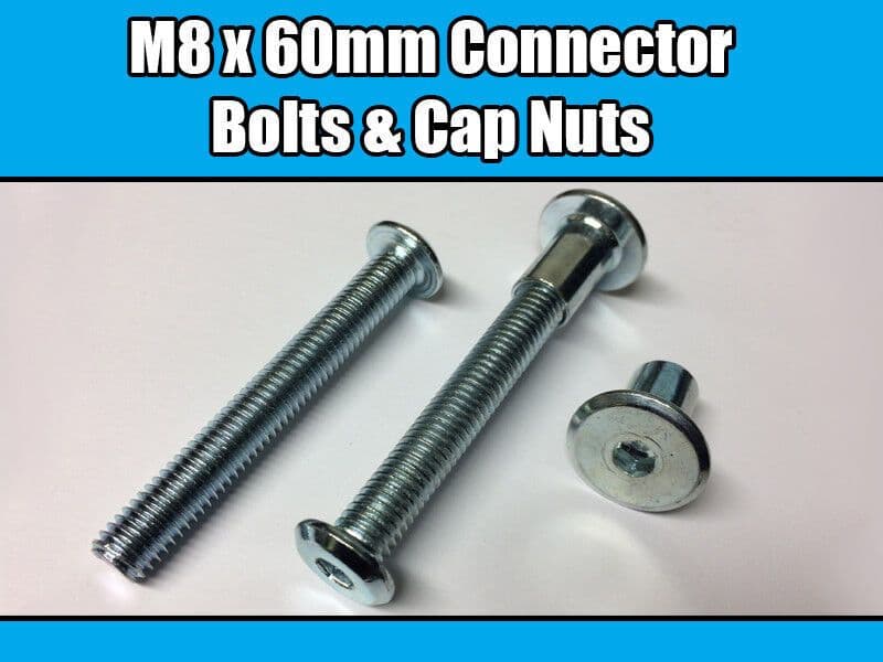 M8X60mm Furniture Connector Bolts & End Cap Nuts Allen Key Flat Head ...