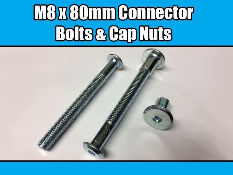 M8X80mm Furniture Connector Bolts & End Cap Nuts Allen Key Flat Head ...